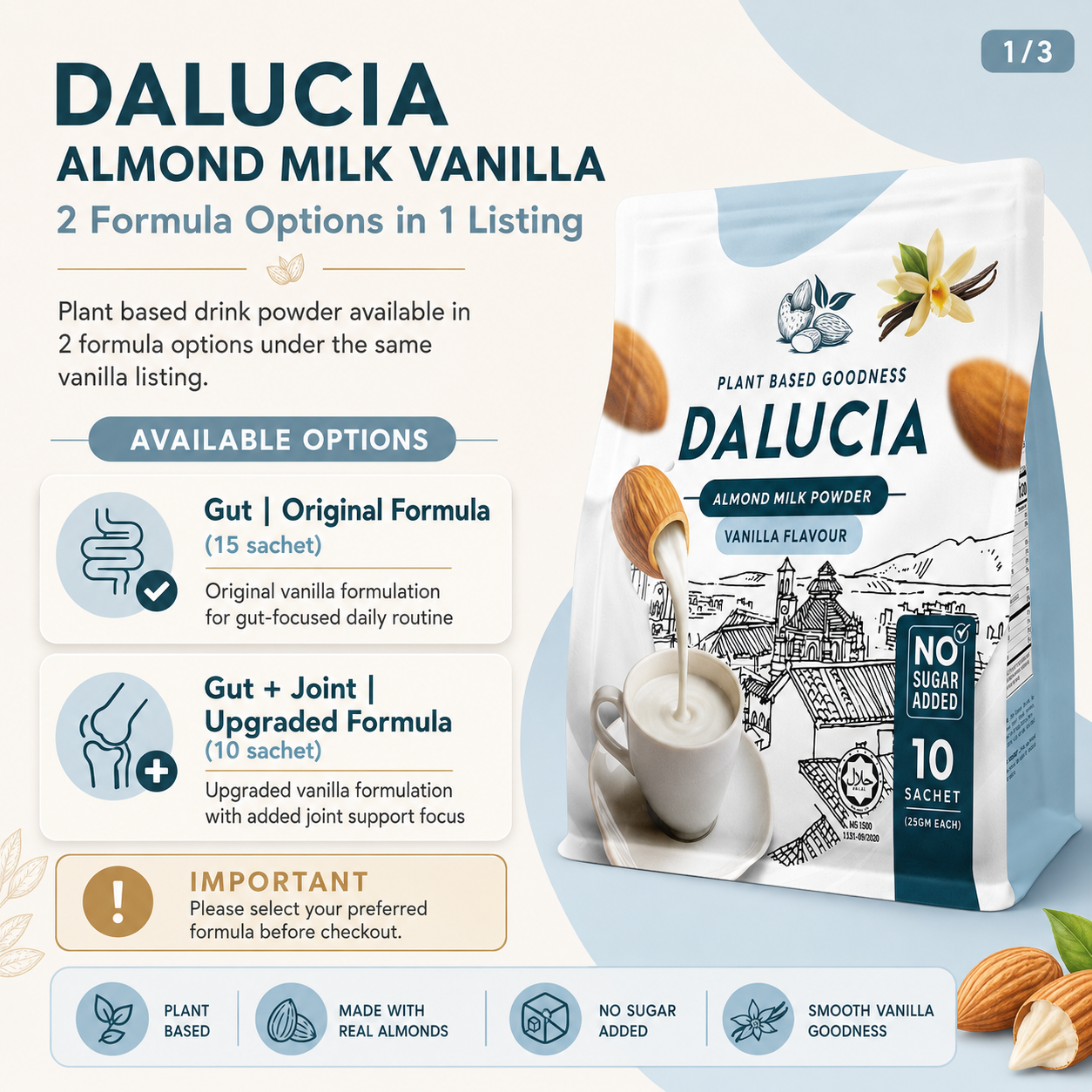 Dalucia Almond Milk Vanilla - High Protein Plant Based Drink Powder Low ...