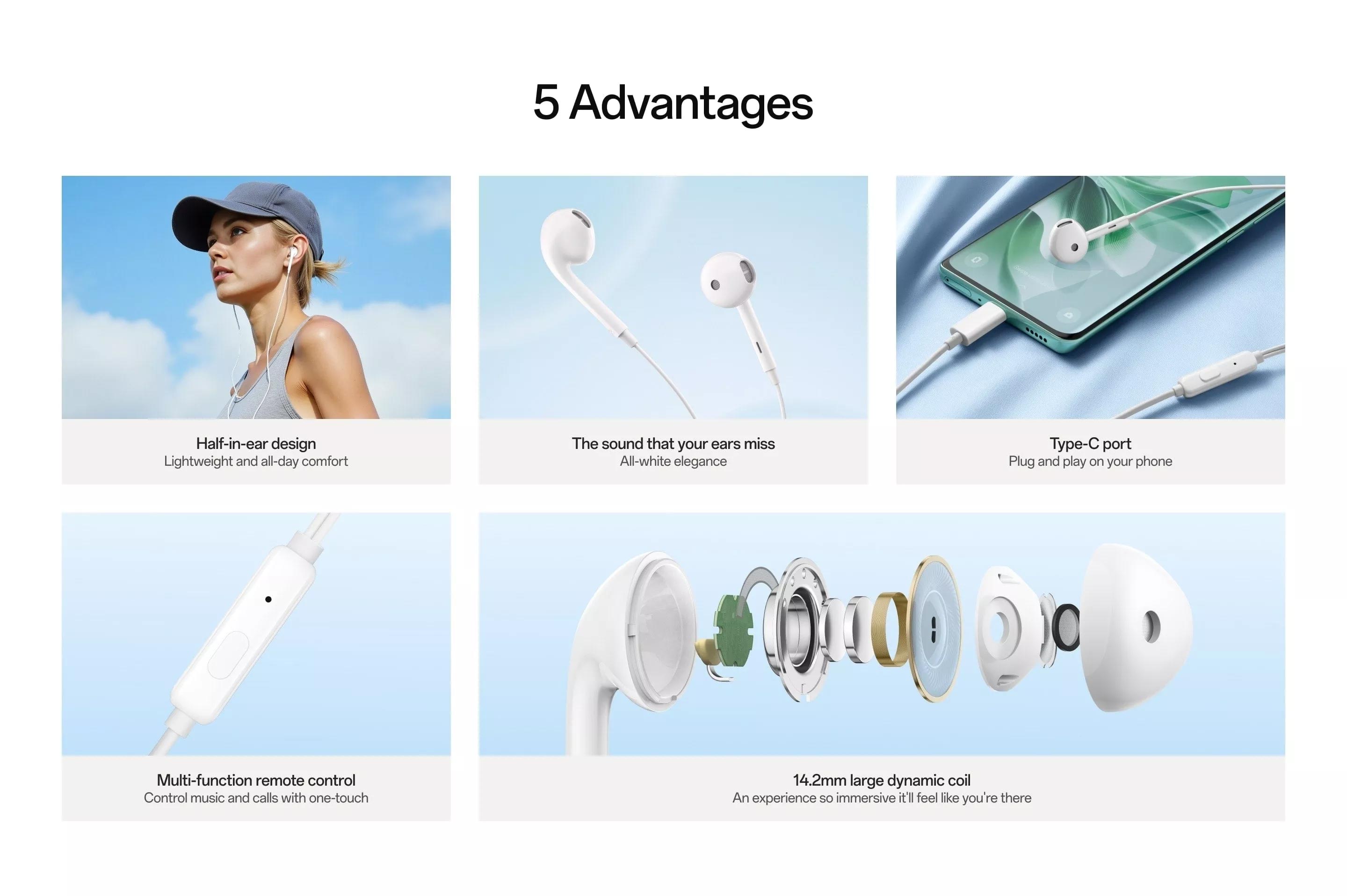 OPPO MH136 Type-C Half In-Ear Wired Earphones | Type-C Digital Version ...