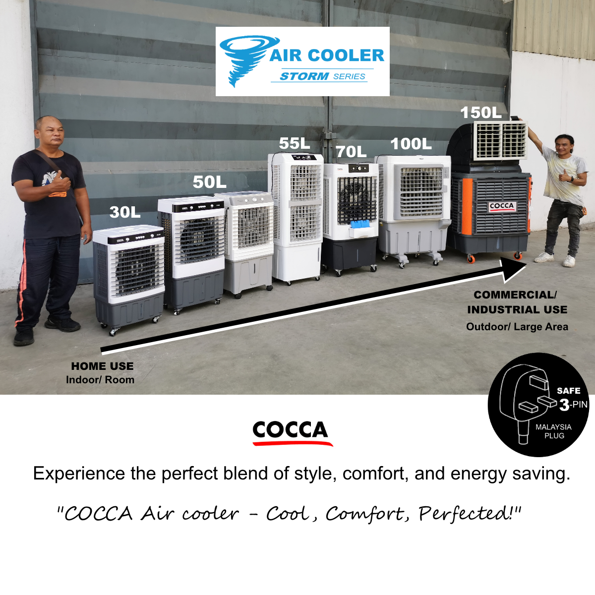 COCCA STORM series 50L/80L/100L/150L Tank Evaporative Air Cooler Auto ...