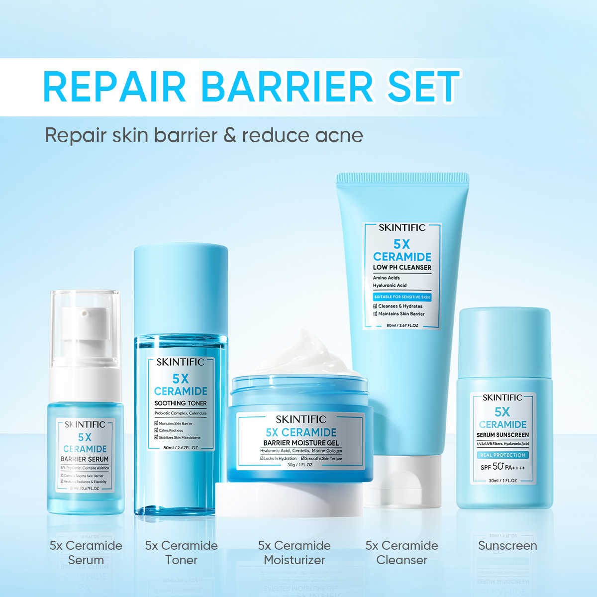 SKINTIFIC 4/5Pcs Skincare Set Sunscreen+Cleanser+Toner +Serum+Cream ...