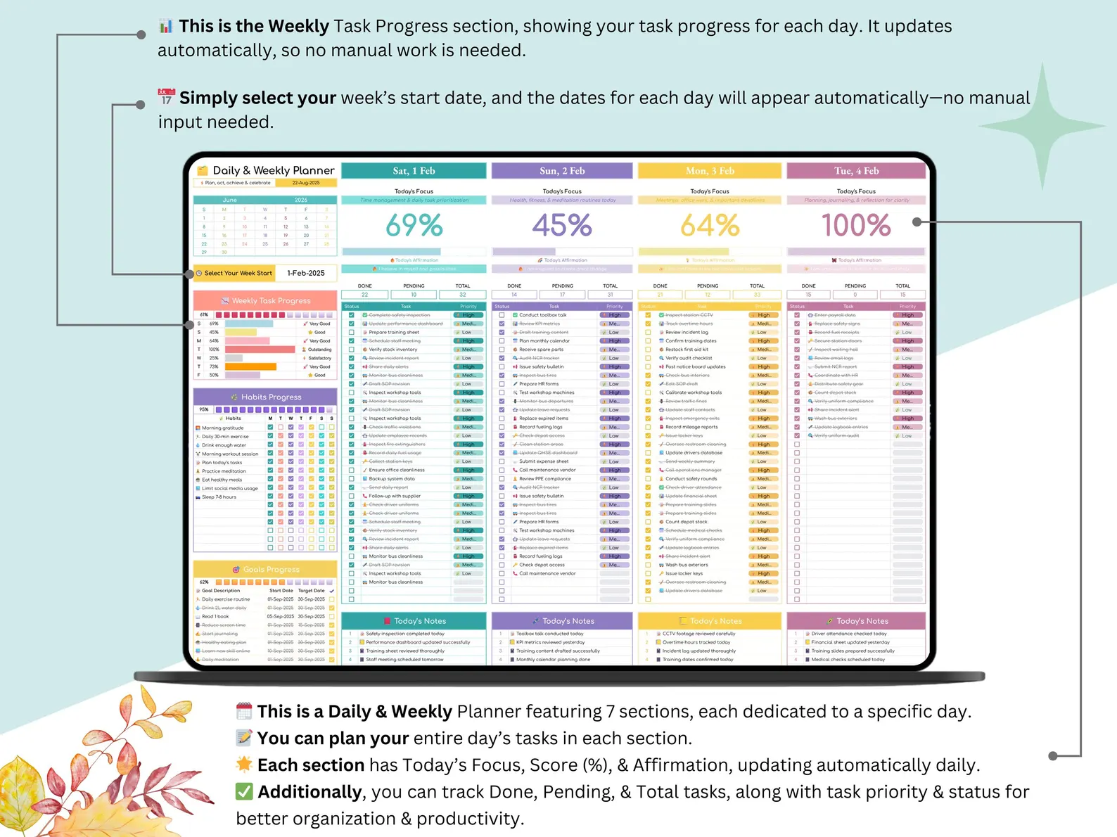 Daily Weekly Planner Google Sheets Smart Target Planning Goal Achiever ...