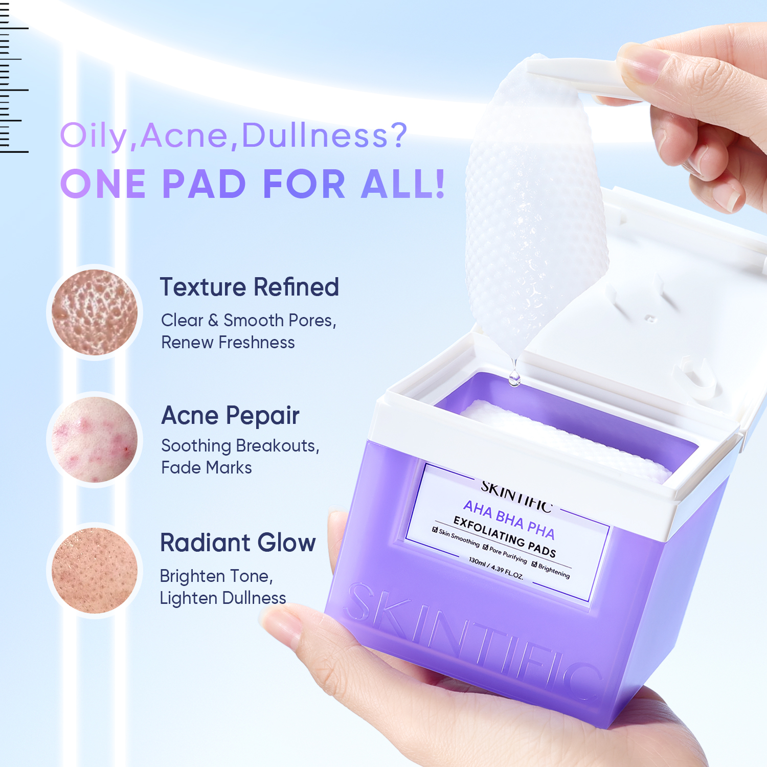 SKINTIFIC AHA, BHA, PHA Exfoliating Pads Toner Soothes Acne and ...