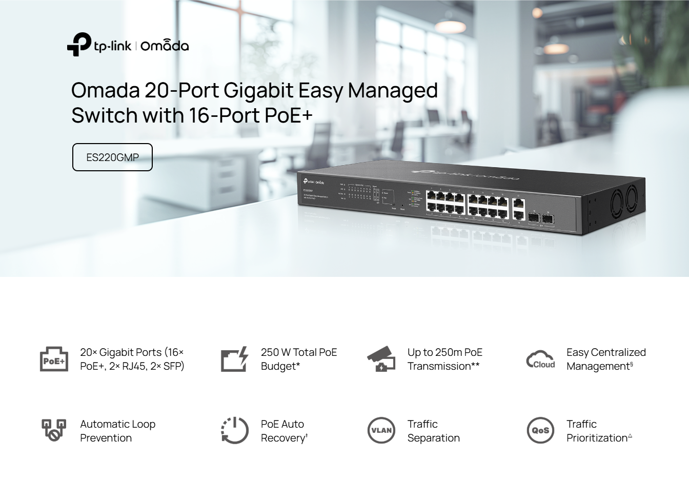TP-Link Omada ES220GMP 20-Port Gigabit Easy Managed Switch with 16-Port ...