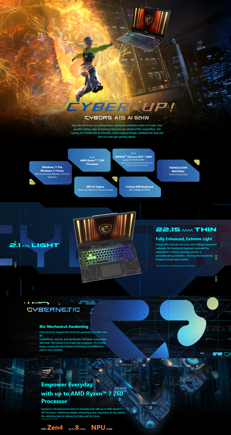 MSI Laptop CYBORG A15 AI Gaming (RYZEN 7 260 AI/16GB/512GB /15.6" FHD ...