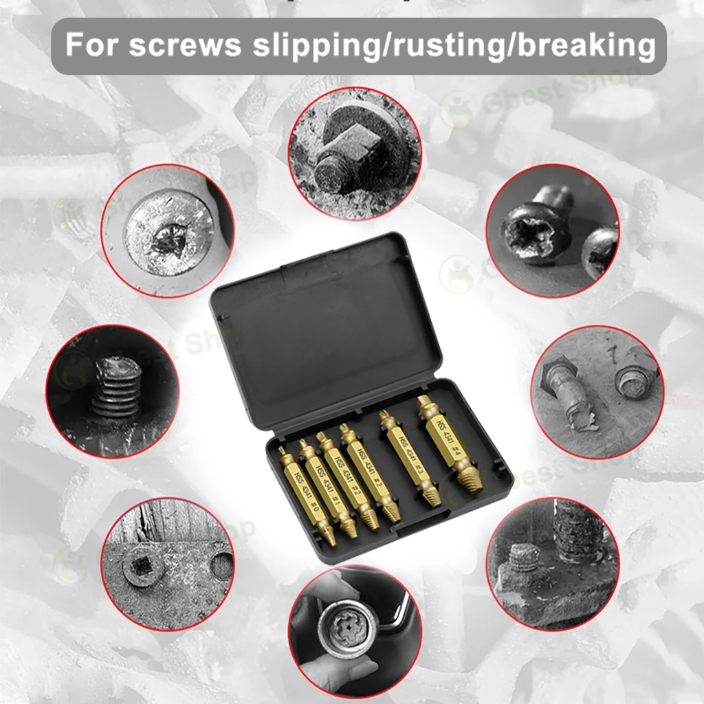 6PCS Material Damaged Screw Extractor Drill Bits Guide Set Broken Easy ...