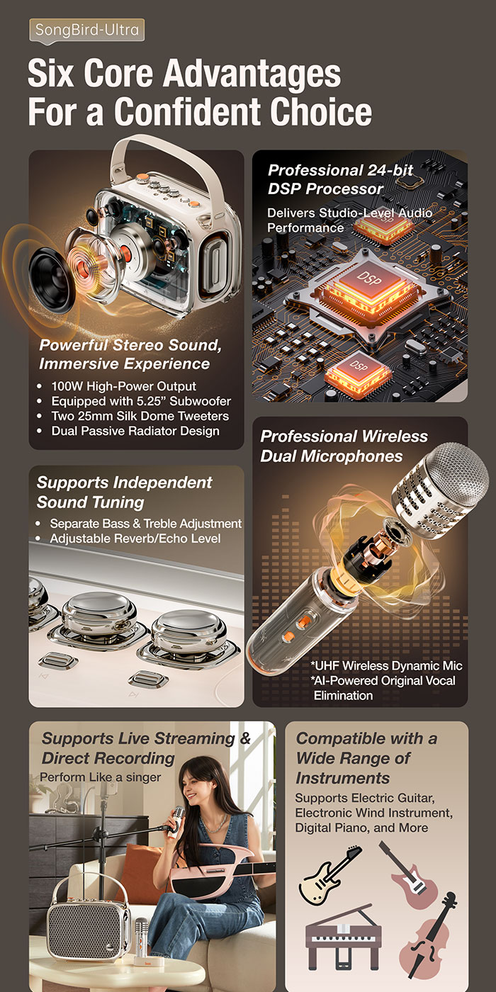 Divoom SongBird Ultra 100W Portable Bluetooth Speaker + Dual Mic ...