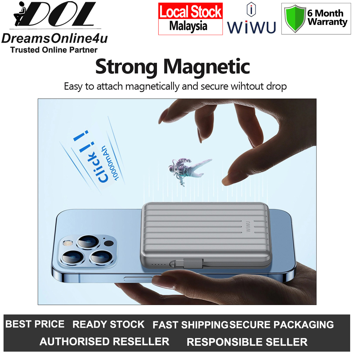 WiWU PP03 CCC FDA CE 10000mAh PD20W Build-in Cable Wireless Magnetic ...