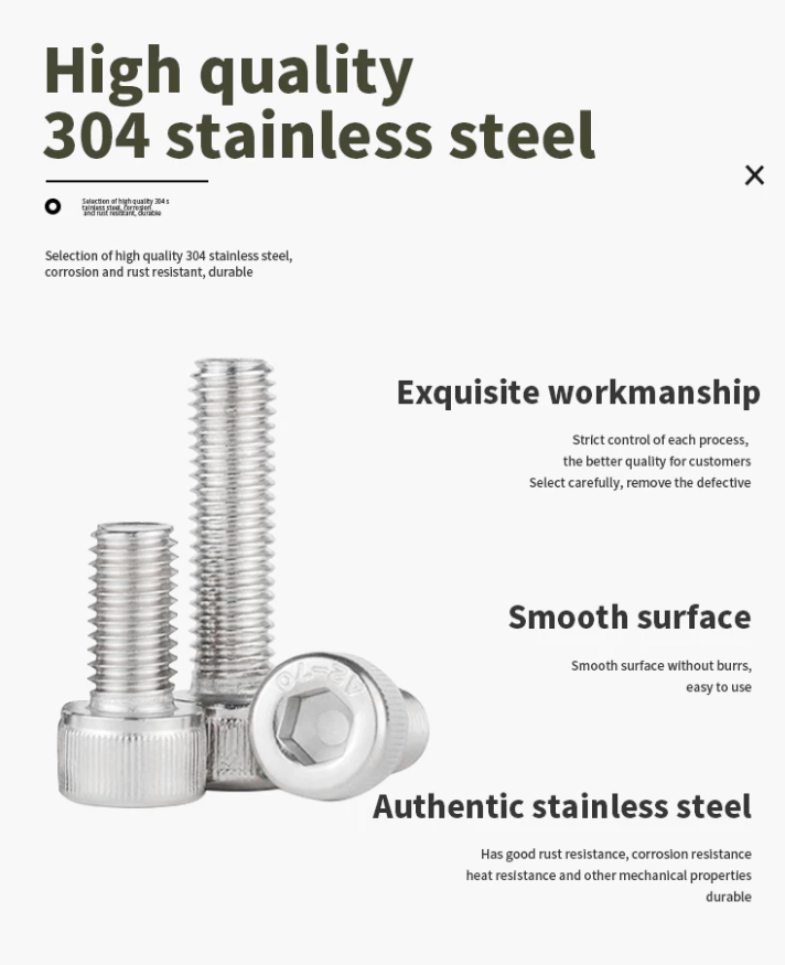 M3 M4 M5 M6 Hex Socket Cap Screws 304 Stainless Steel Allen Bolt DIN912 ...