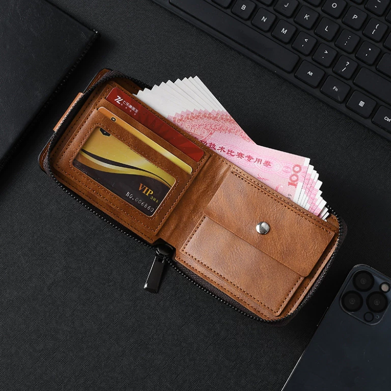 Men's zipper wallet, short zipper men's wallet, men's retro high-end ...