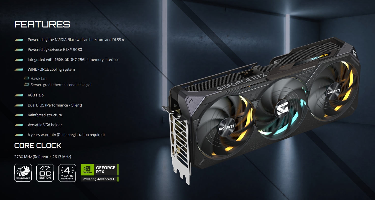 GIGABYTE GEFORCE RTX 5080 GAMING OC 16G GDDR7 256BIT GRAPHICS CARD VGA ...