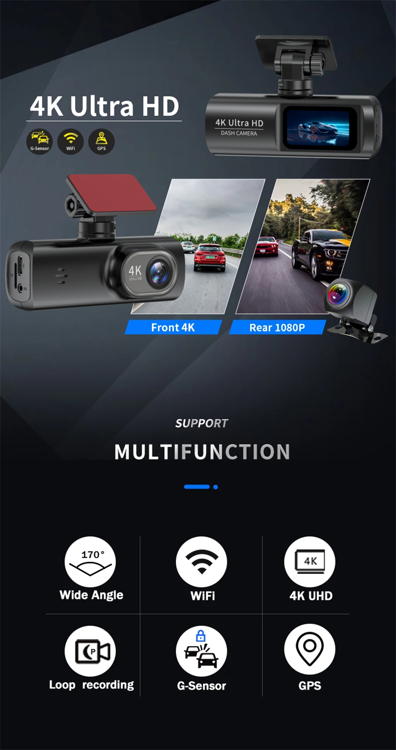 Dash Cam 4K+1080P Ultra HD Front & Rear Camera V22 Car DVR Recorder ...