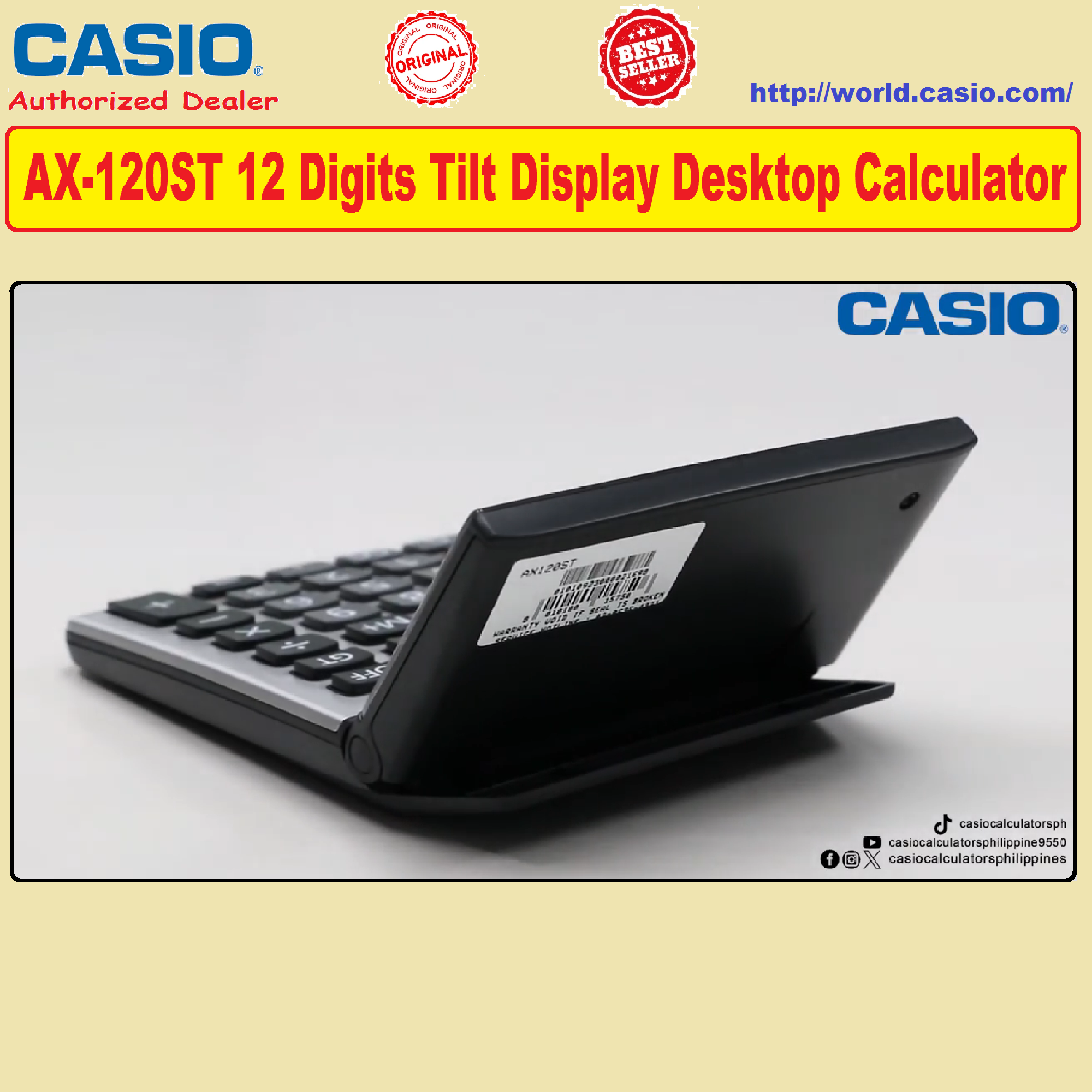 Casio Calculator 12 Digit AX-120ST Tilt Display Desk Top Calculator ...