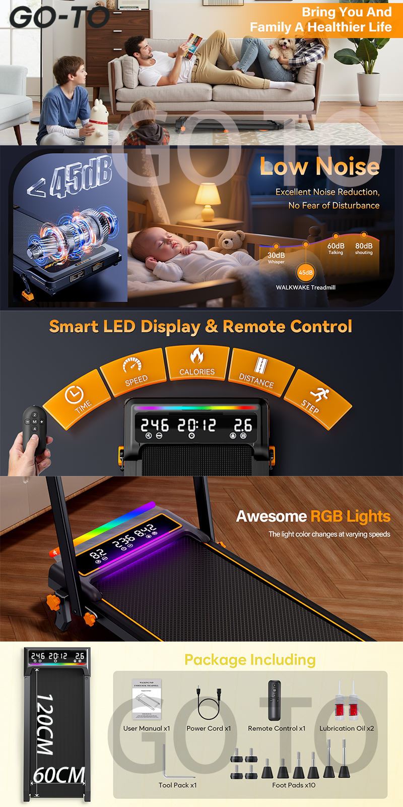 Walking Treadmill Indoor Running Walking Pad Foldable Noiseless Machine ...
