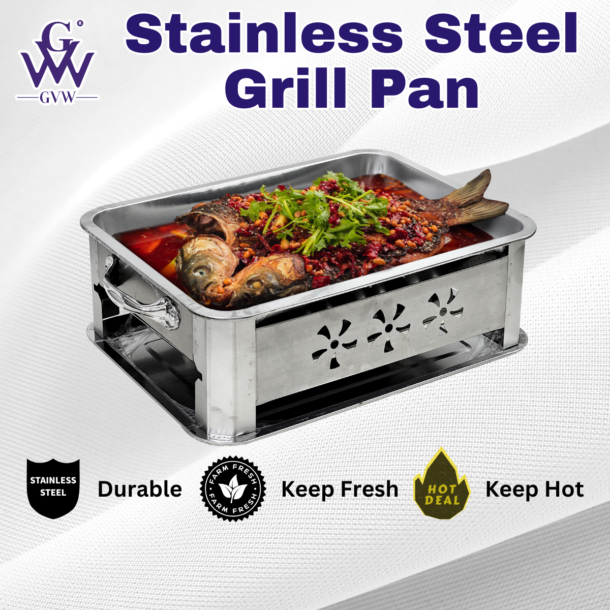 GVW BBQ Grill Outdoor Food Container Steamboat and Grill Pan Stainless ...