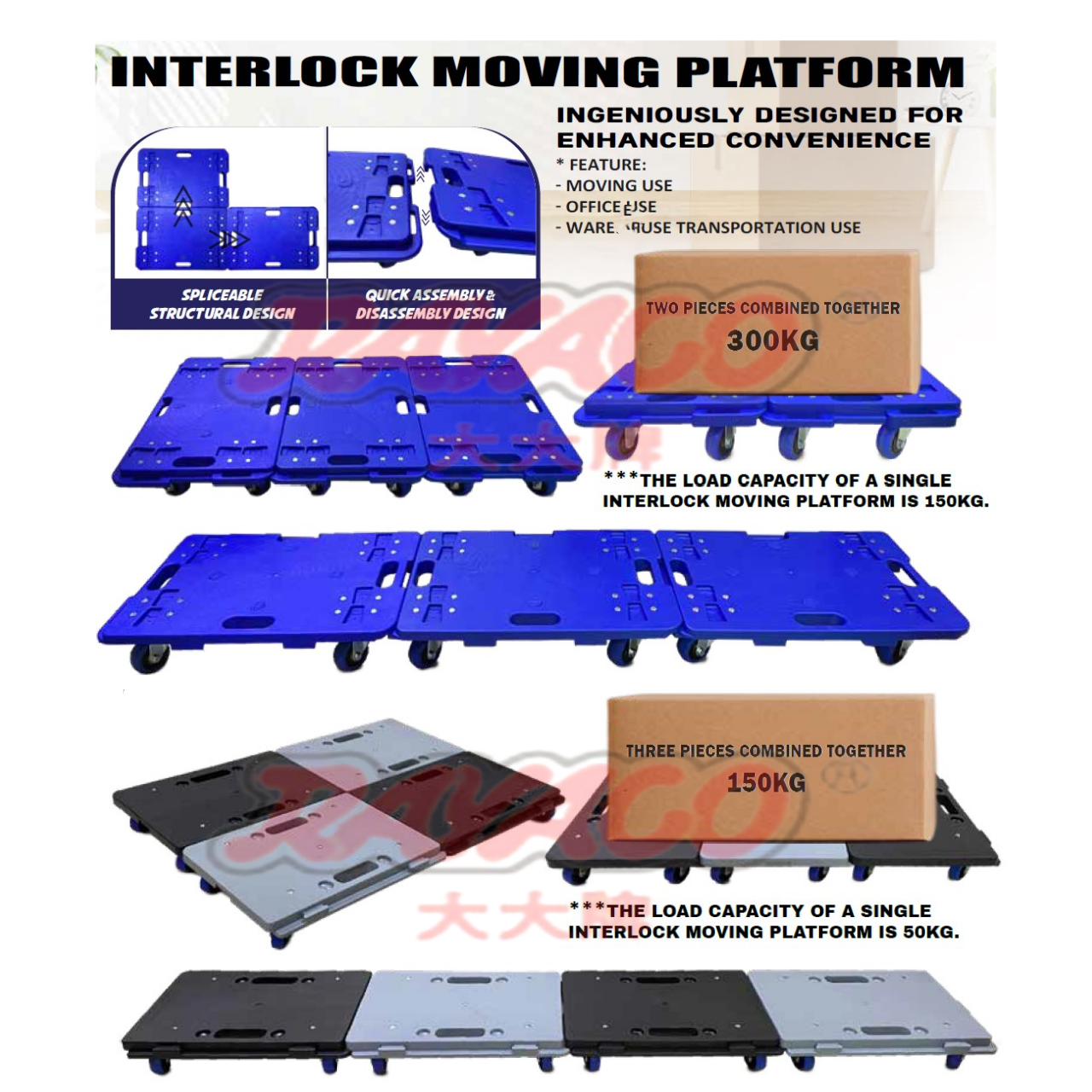 Rayaco 150kg Combinable Joinable Turtle Platform Hand Trolley 60x40cm ...