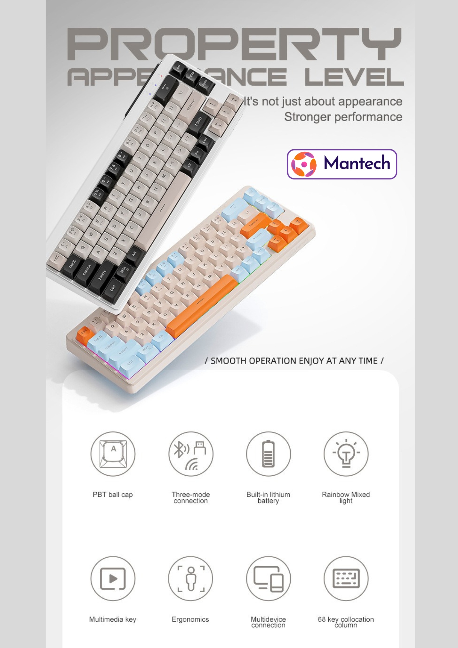 FreeWolf M68 Keyboard Bluetooth Wireless | 68 Keys Compact | PBT ...