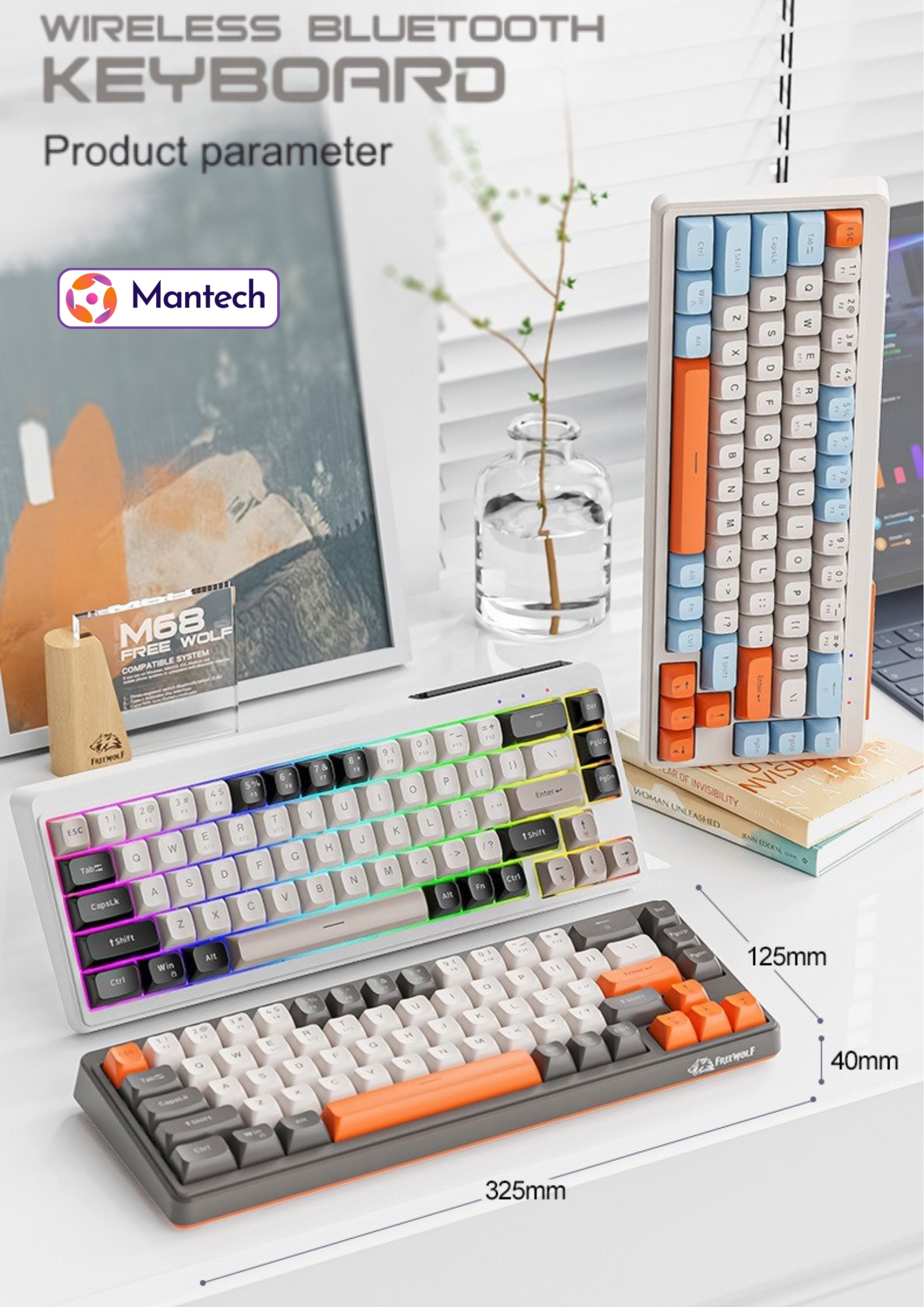 FreeWolf M68 Keyboard Bluetooth Wireless | 68 Keys Compact | PBT ...