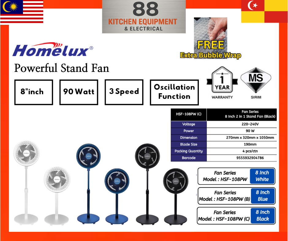 Homelux 8''12" Stand Fan Table Fan Kipas Berdiri Kipas Meja Strong Wind ...
