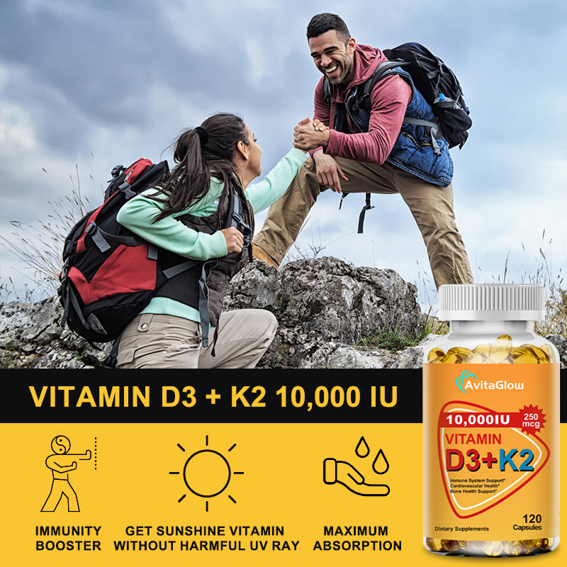 AvitaGlow 10000IU Vitamin D3+K2 Capsules Immune System Support ...
