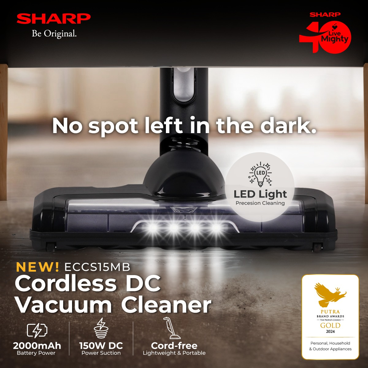 SHARP Vacuum Cleaner Cordless Stick ECCS15MB | 150W DC Motor Bagless ...