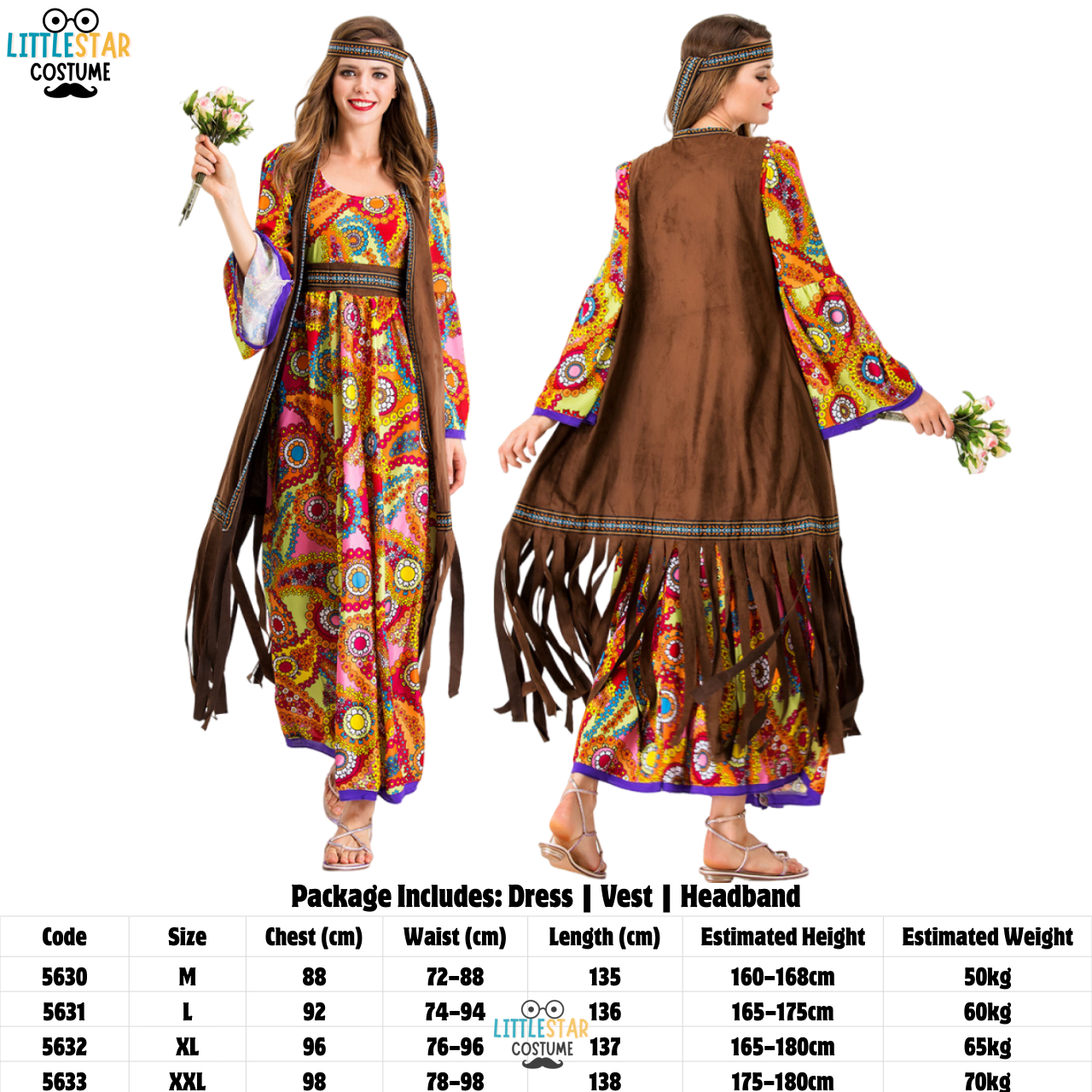 Retro Hippie Costume for Women – 70s Style Outfit for Halloween & Party ...