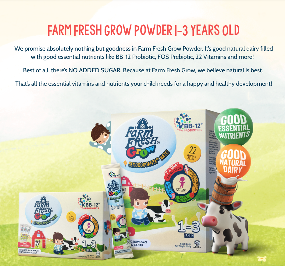 Farm Fresh Grow Powder 1-3 Years Old 800g x 9 Packs + [FREE] Farm Fresh ...
