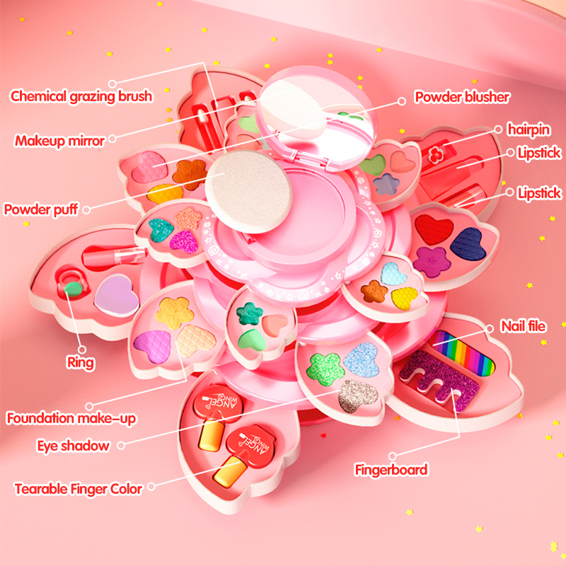 4 layer 44pcs Makeup Toys Set For kids Girl Rotating Flower Box ...