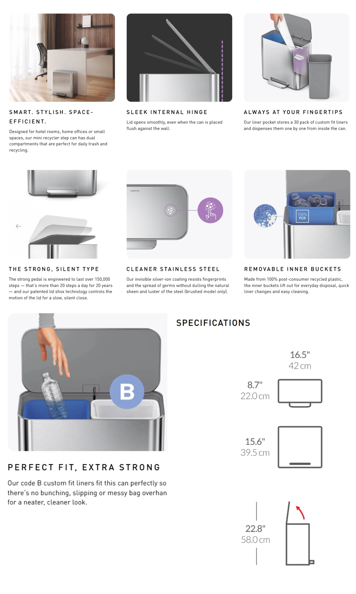 simplehuman mini recycler step bin 15L (2 compartments, 7.5L/7.5L ...