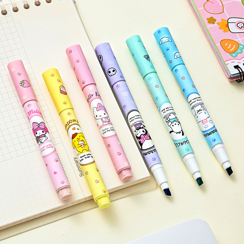 🌟【Hot】6Pcs Cartoon Highlighter Set Cute Markers Student Multicolor Pens ...