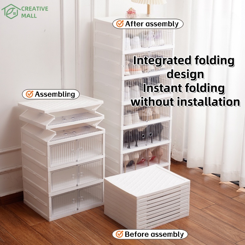 Folding Shoe Box Transparent Shoe Storage Cabinet No Installation Shoe ...
