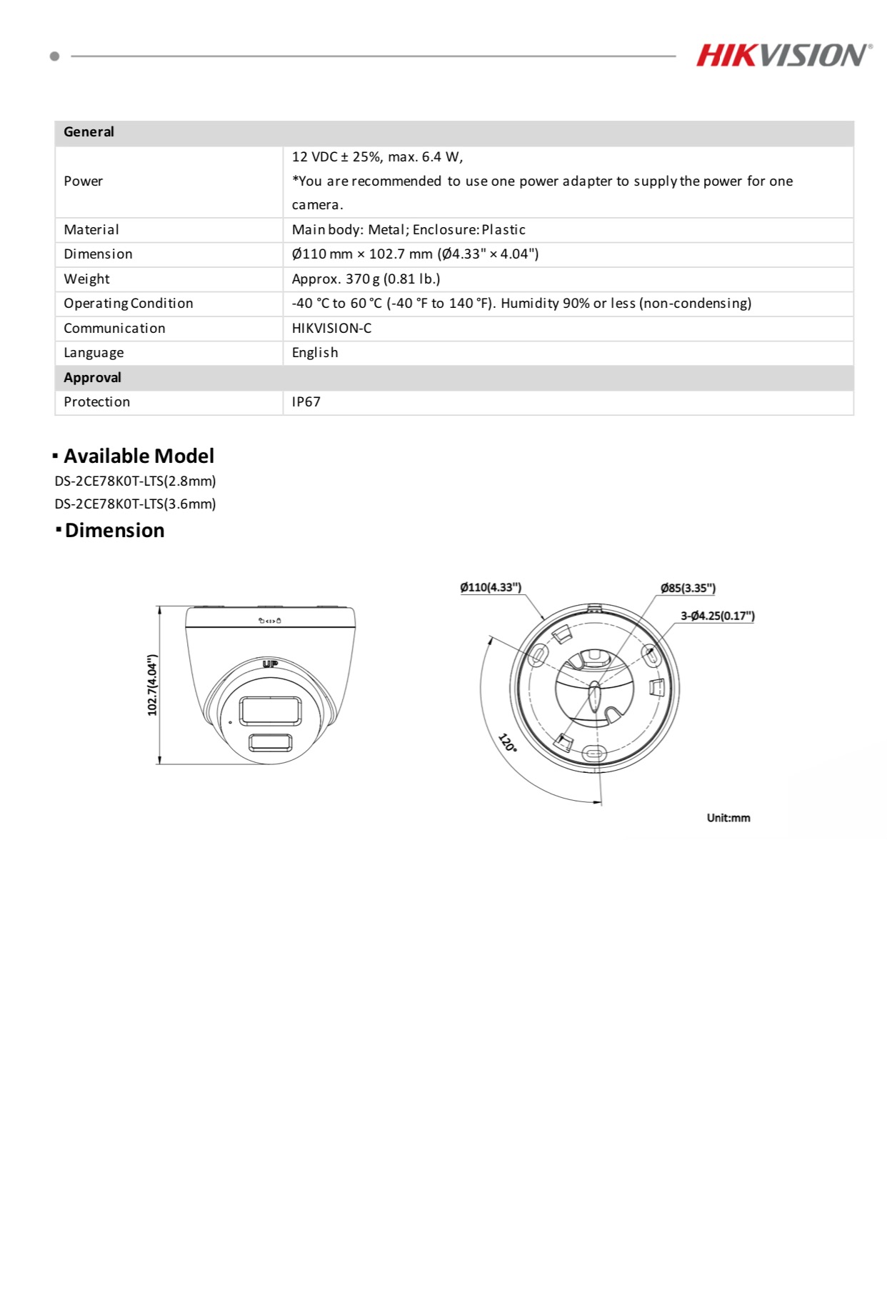 HIK HIKVISION Two Way Talk Audio DS-2CE78K0T-LTS 3K 5.0MP Analog Smart ...
