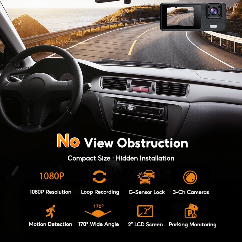 SOARFLY 24H Record FHD 3 Camera Dashcam for Car Front + Interior + Back ...