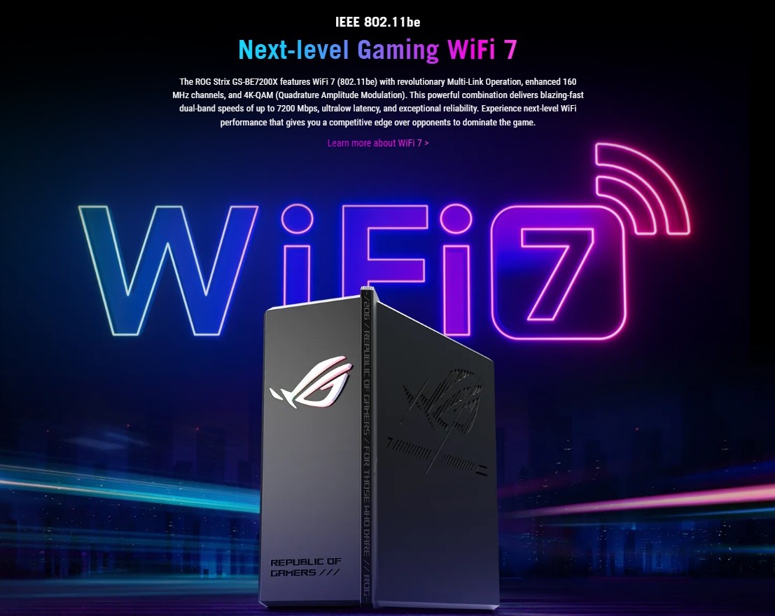 Asus BE7200 Dual Band Wi-Fi 7 (802.11be) Gaming Router (ROG STRIX GS ...
