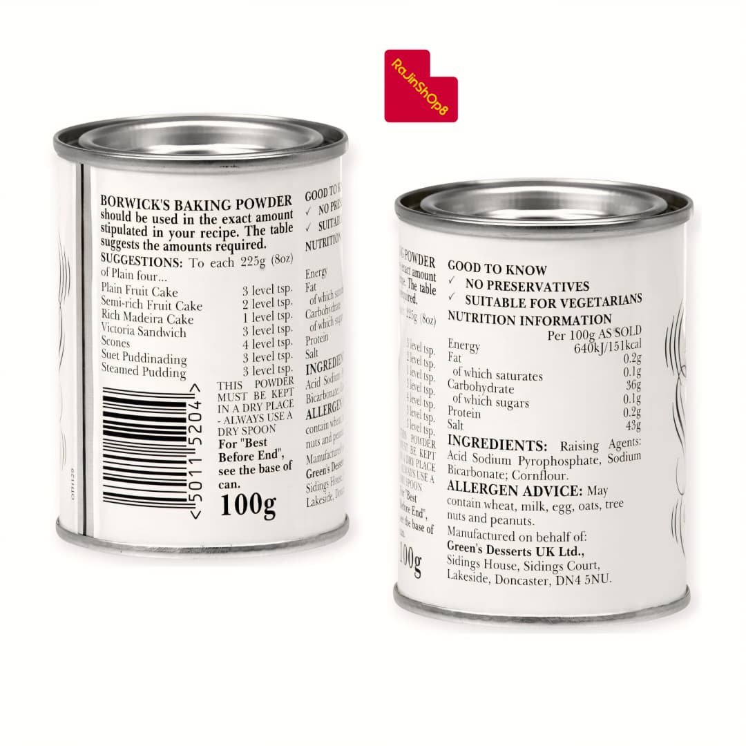 Borwick's Baking Powder | Borwick's Bicarbonate of Soda |100g | UK ...