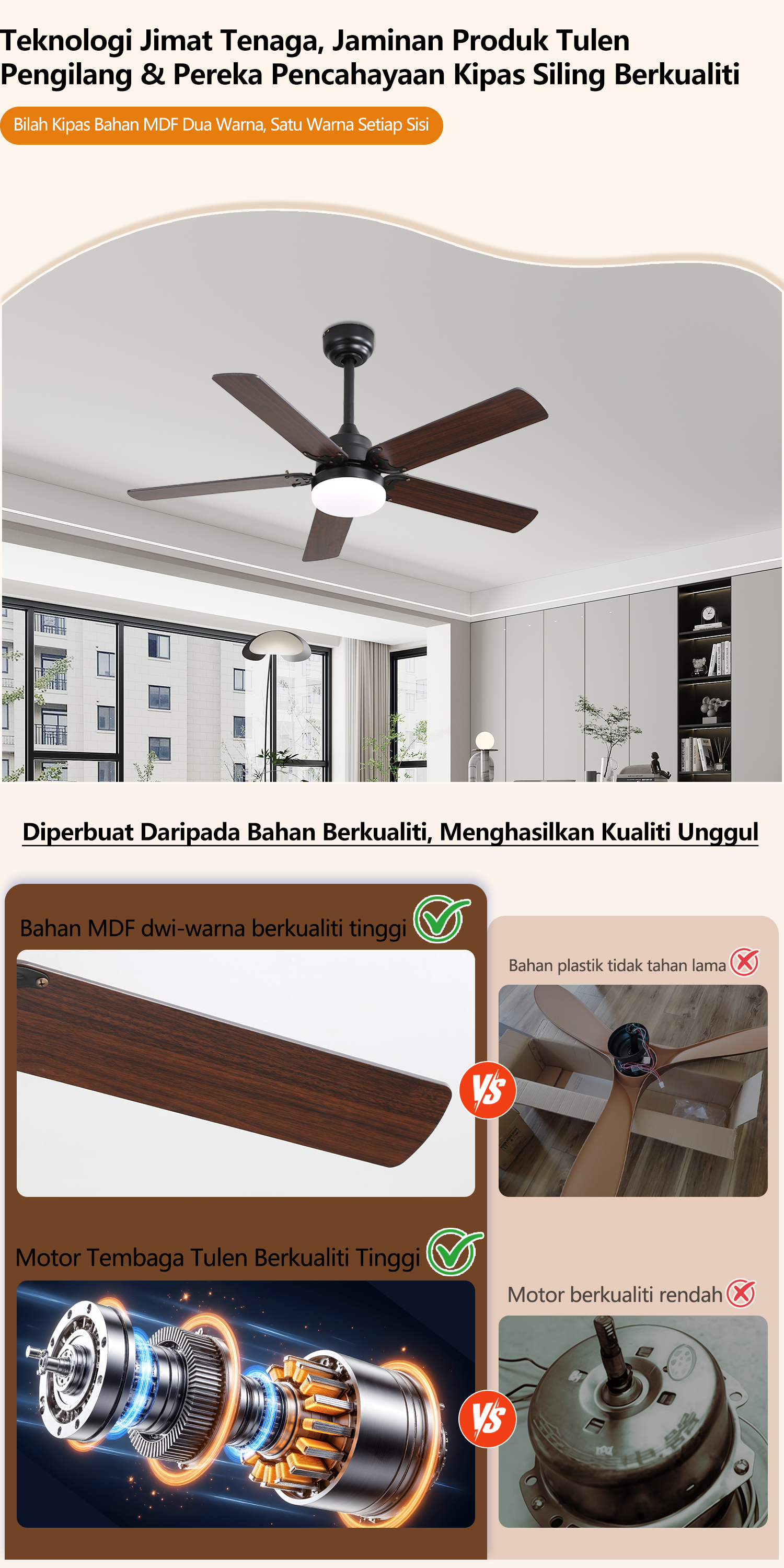 Penghantaran cepat COD🔥42/52 in Kipas Siling Inverter Moden, Lampu ...