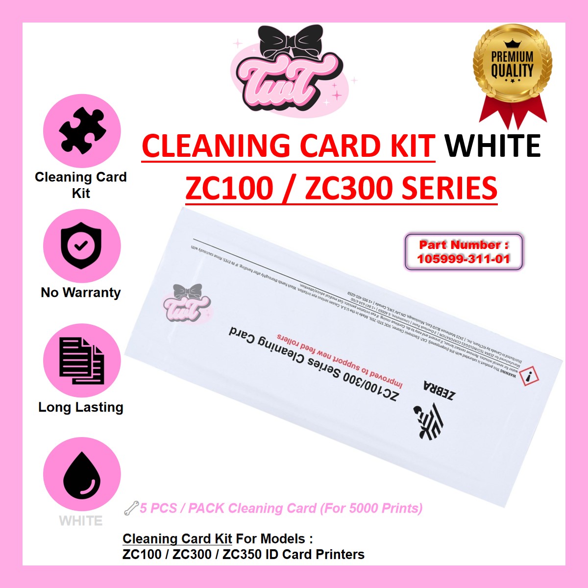 Zebra Cleaning Card Kit ZC100 ZC300 Series Cleaning Card 105999-311-01 ...