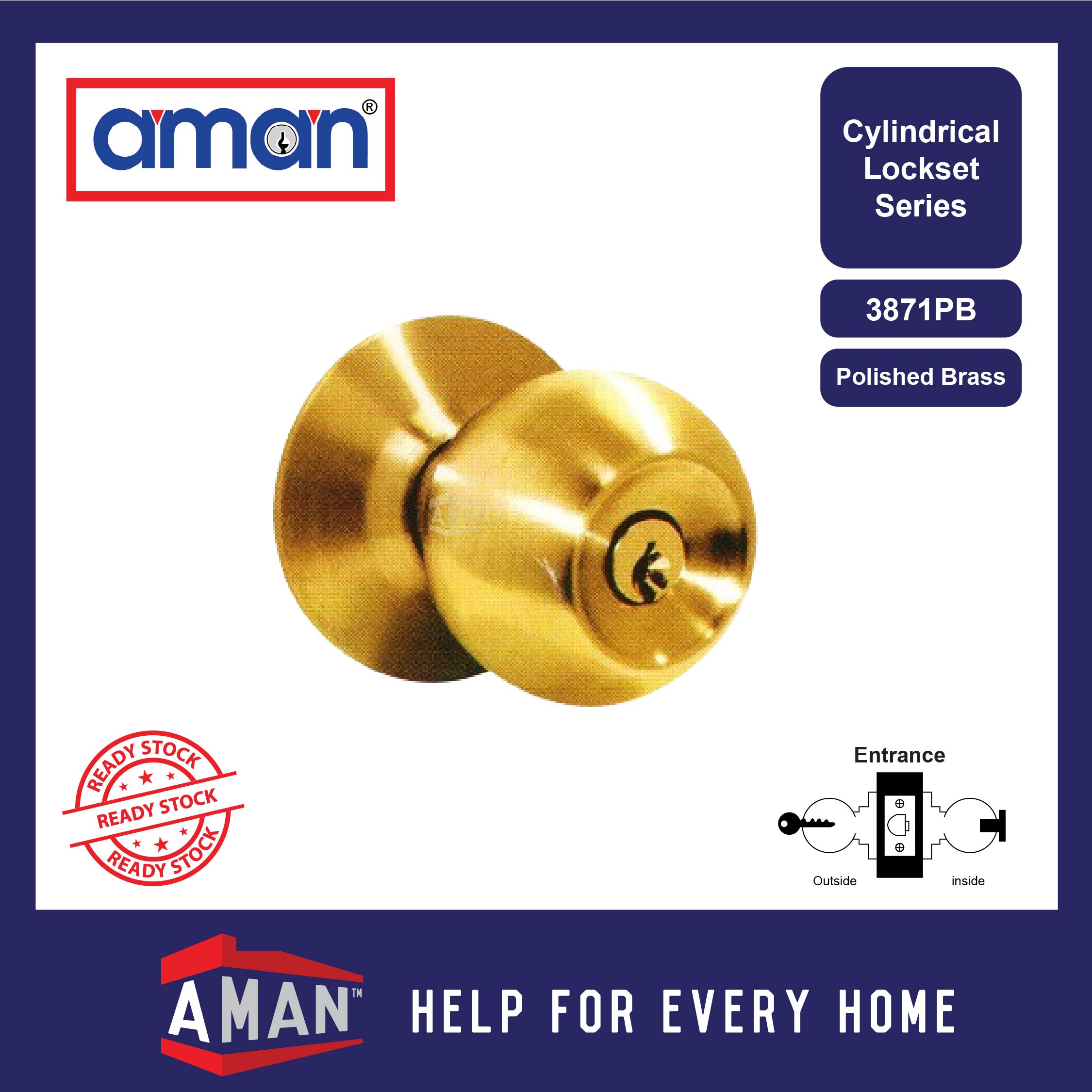 AMAN Cylindrical Door Knob Lock Set Entrance Privacy Passage Knobset ...