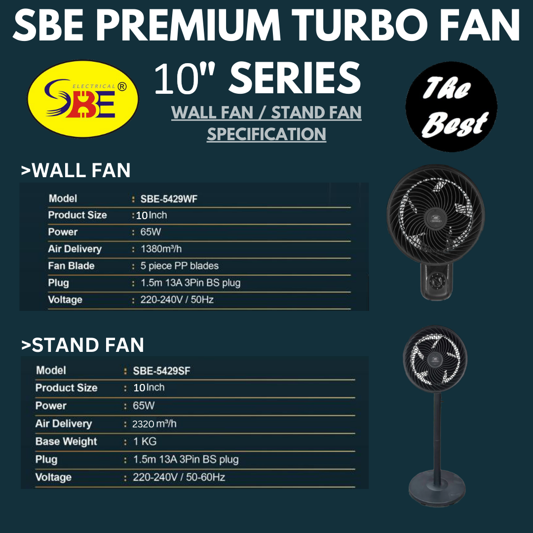 SBE Premium Turbo Fan Wall Fan / Stand Fan 10 Inches Adjustable Height ...