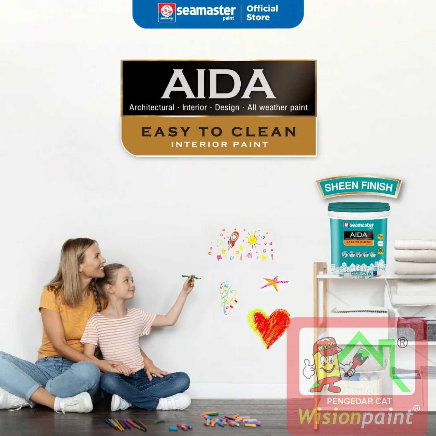 1LITER 1L Seamaster AIDA Interior Paint Easy To Clean UNT DALAM RUMAH ...
