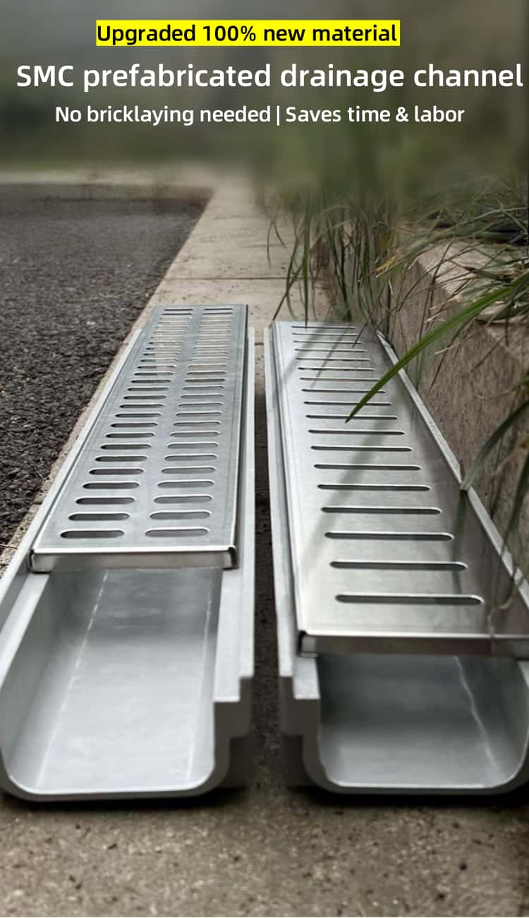 U-Shape Drainage Gutter Kit with Grating | Prefabricated Resin Sewer ...