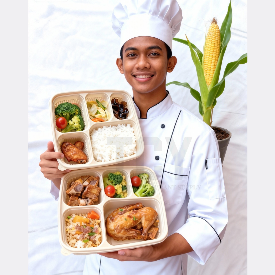 50 pcs TCY 5 Compartment Corn Starch Food Container Bento Box 5 Ruang ...