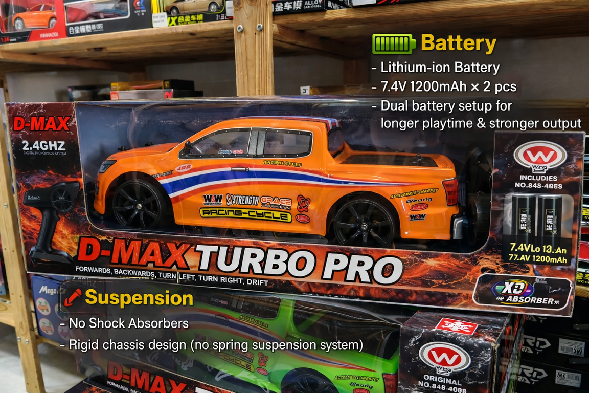 𝘿𝙪𝙖𝙡 𝘽𝙖𝙩𝙩𝙚𝙧𝙮 D-MAX TURBO PRO RC PICK UP TRUCK CAR 1:10 4WD 2.4GHZ ...