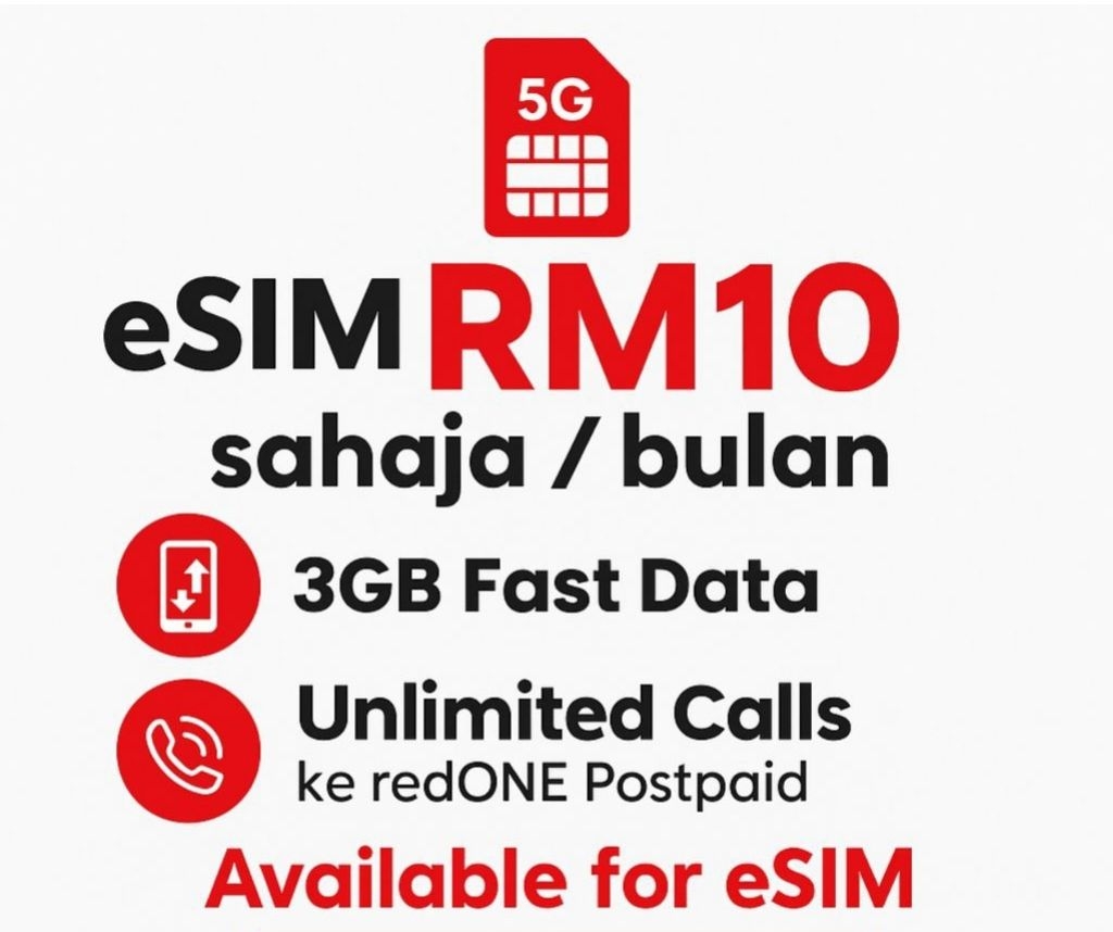 SIMKAD ESIM RedONE 4G/5G SERENDAH RM10 SELF REGISTER SCAN QR SAHAJA ...