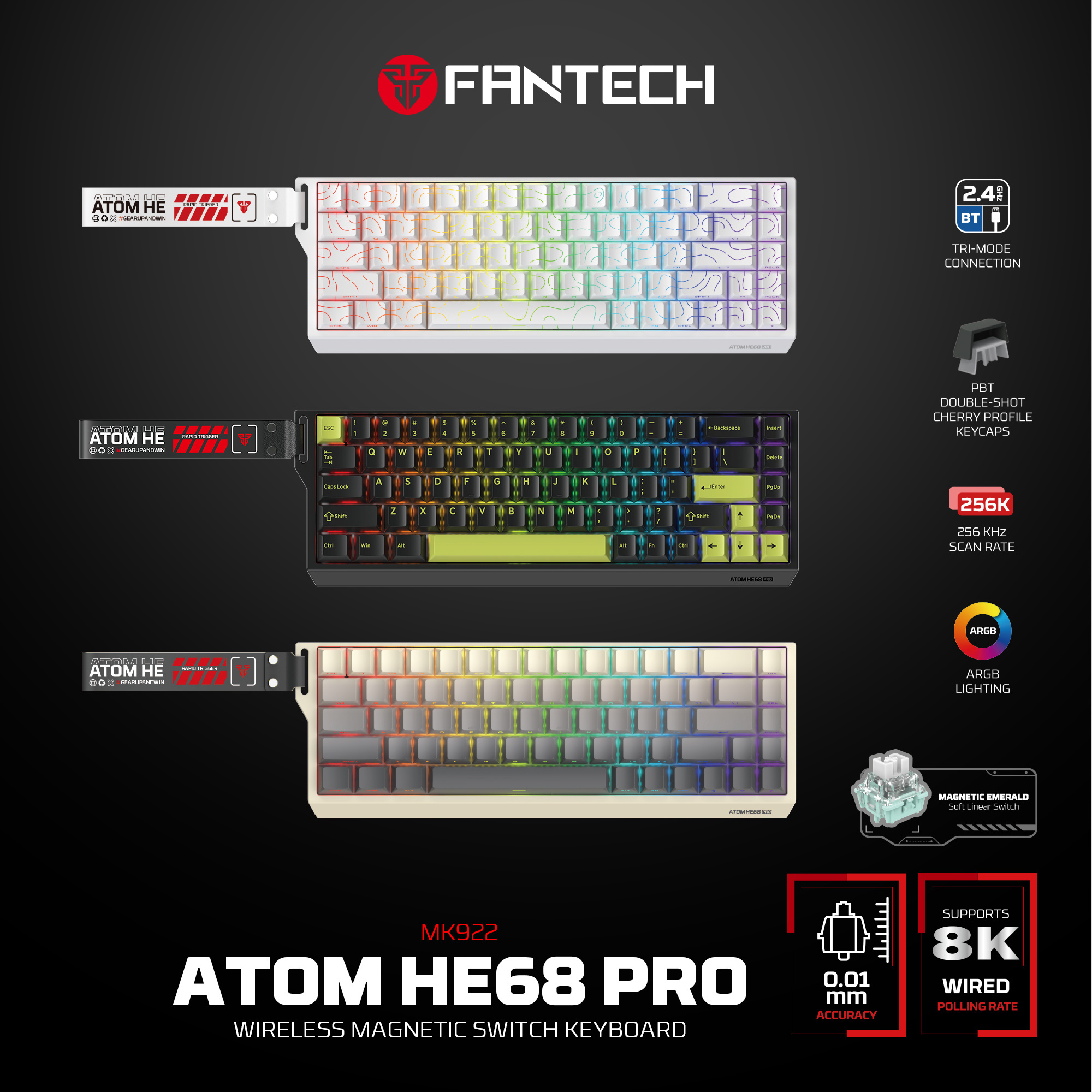 Fantech MK922 ATOM HE68 PRO Wireless Magnetic Switch Keyboard | Shopee ...