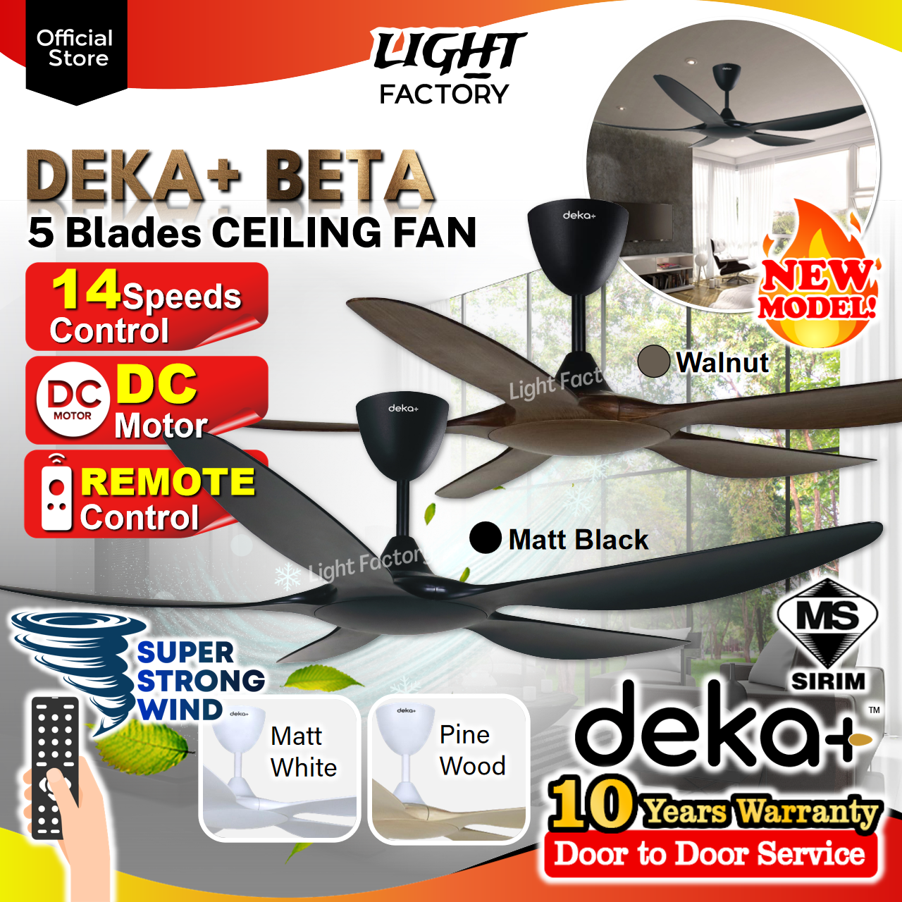 🔥NEW🔥DEKA+ BETA 56'' 5 Blades DC Motor Ceiling Fan 14 Speeds + TURBO ...