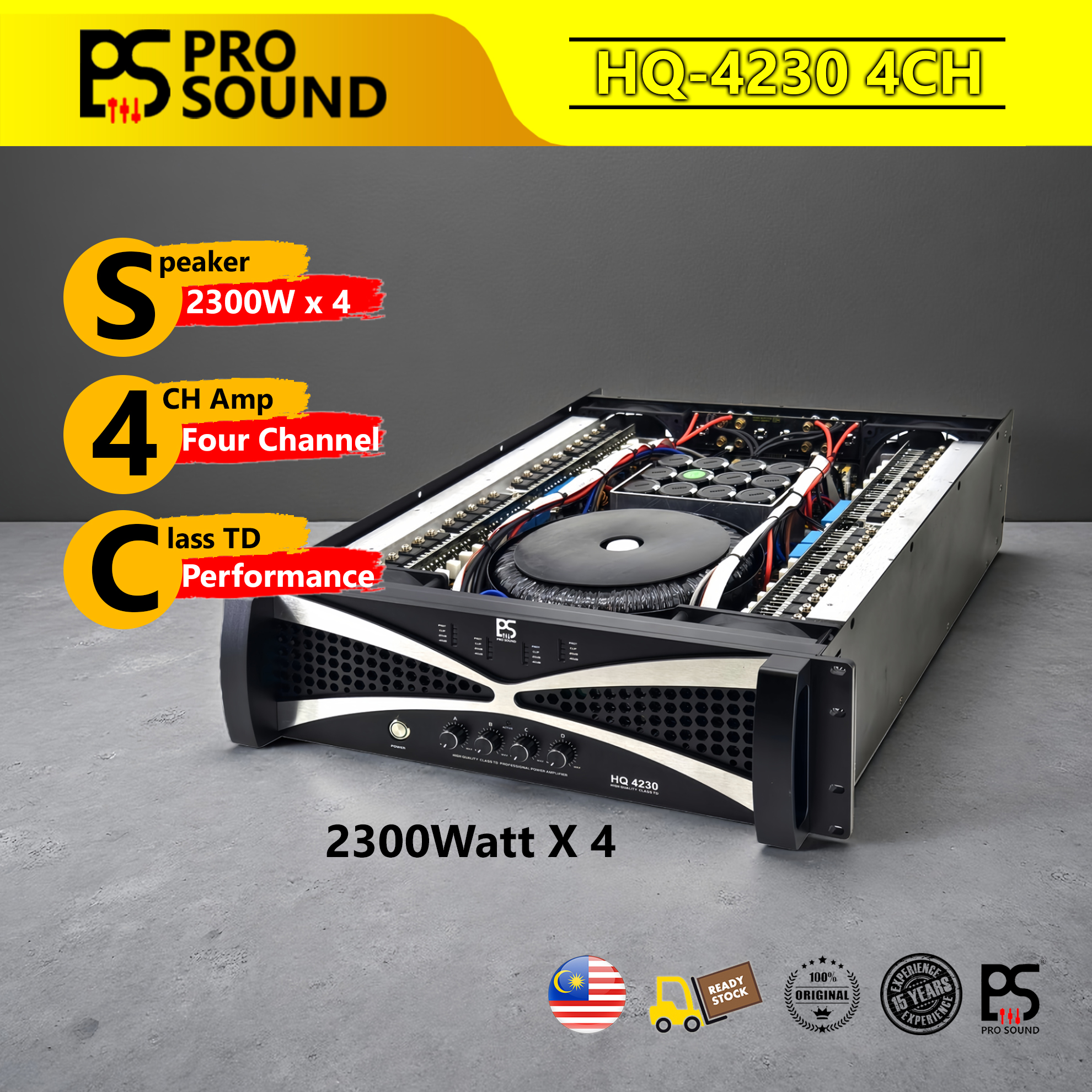 PS Pro Sound HQ-4230 Professional 4 channel Power Amplifier (2300Wx4 ...
