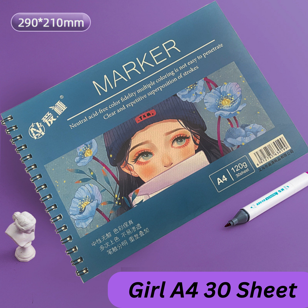 A4 Marker Drawing Pad No Bleed Paper 30 Sheets Sketchbook120GSM Alcohol ...
