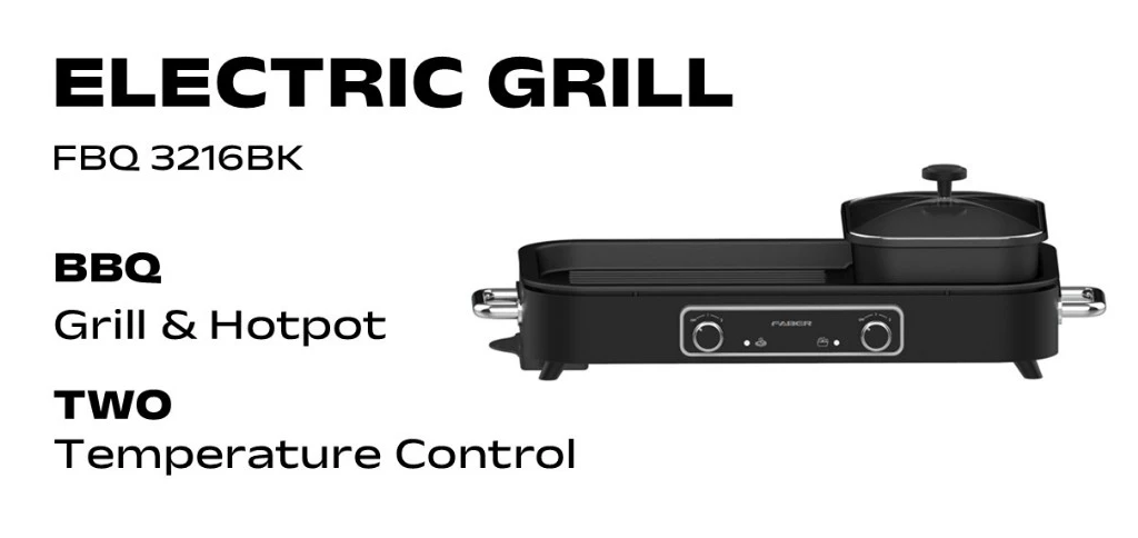 Faber Electric Steamboat and Grill 2 In 1 Party Grill Retro Black Easy ...