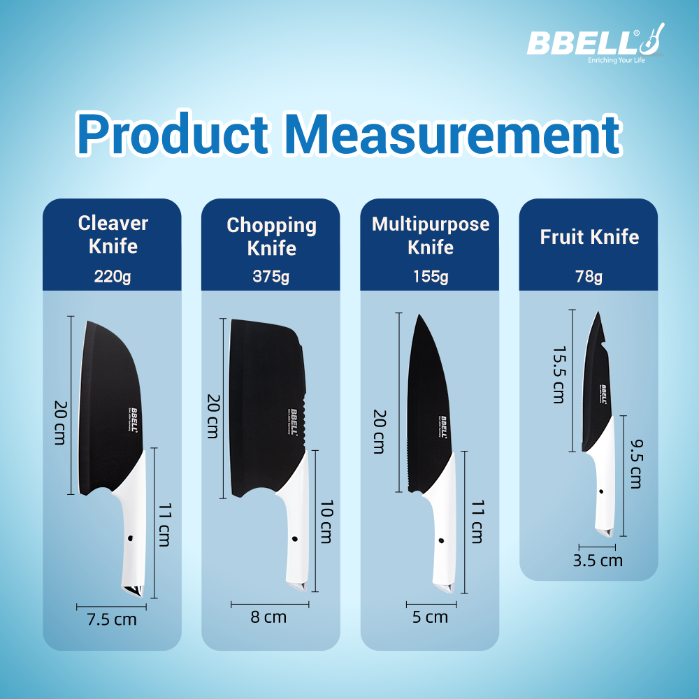 BBELL 5 Piece Black Titanium Shark Knife Block Set Cleaver Pisau Dapur ...