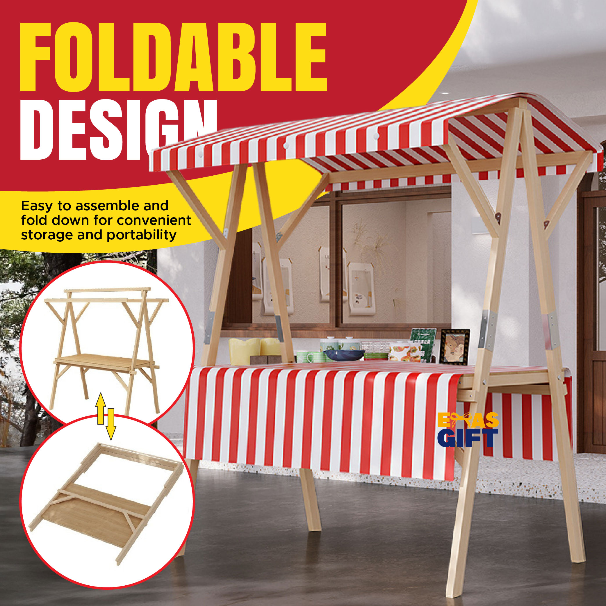 Display Rack Gerai Niaga Stall Solid Wood Booth Folding Table Market ...